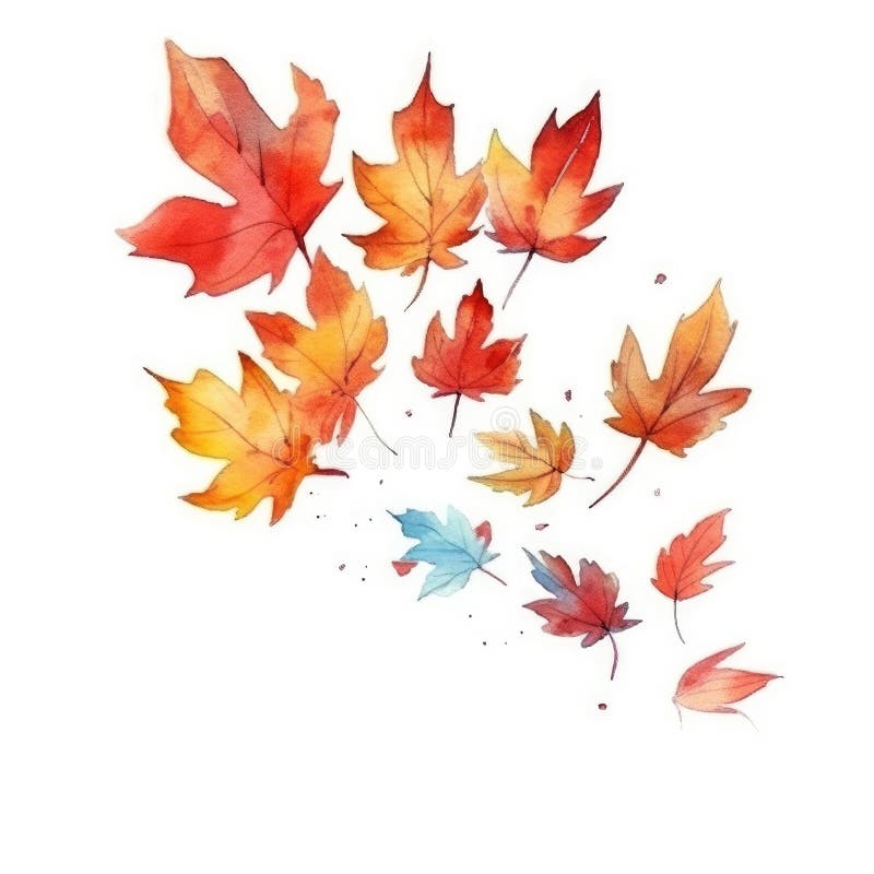 Watercolor Autumn Leaves on an Isolated White Background Stock ...