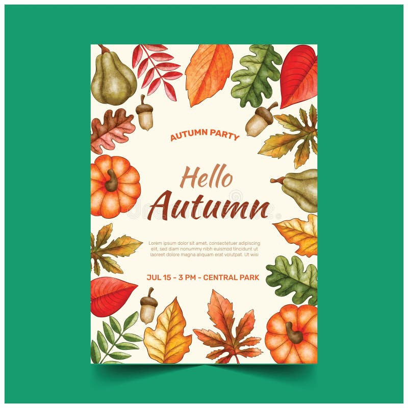 Watercolor Autumn Vertical Flyer Template Design Illustration Stock ...