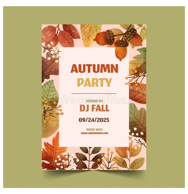Watercolor Autumn Vertical Flyer Template Vector Illustration Stock ...