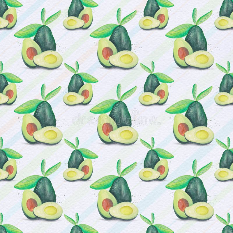 Watercolor Avocado Pattern. Watercolor Seamless Pattern Avocado ...