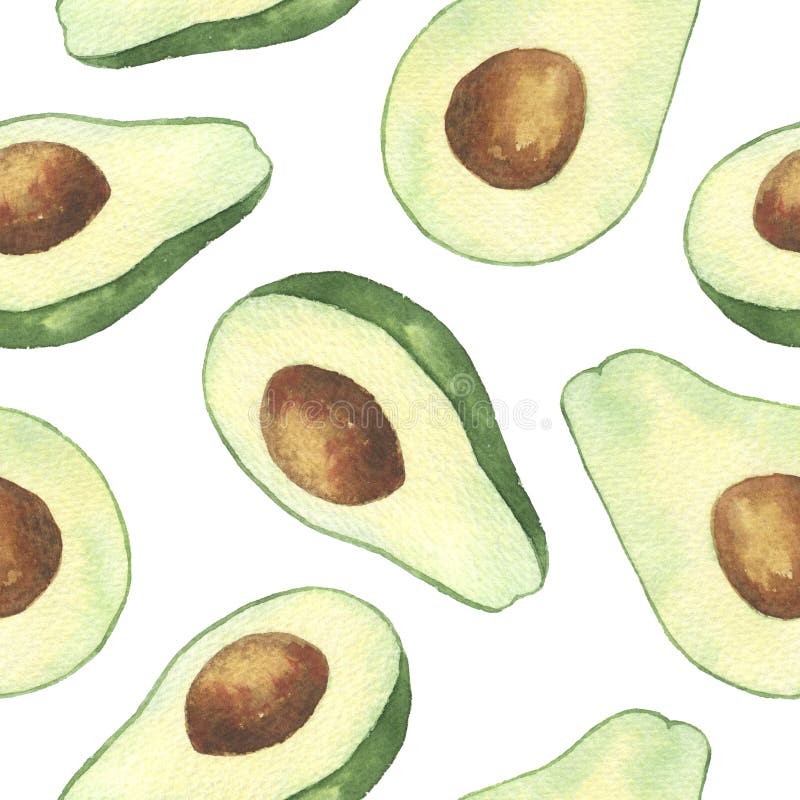Watercolor Avocado Seamless Pattern. Isolated Hand Draw Illustration ...