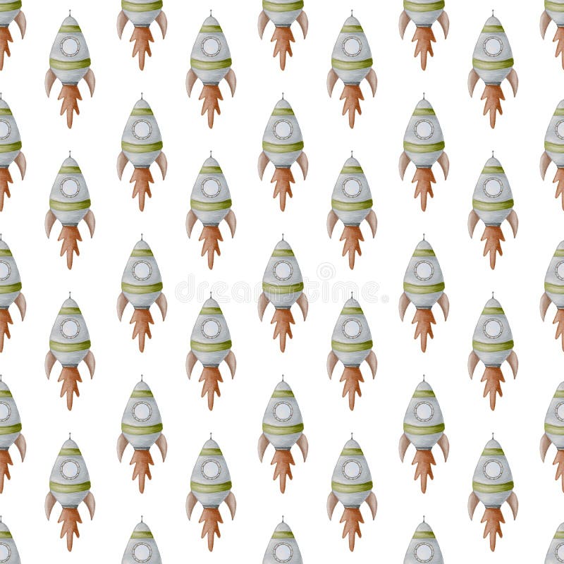 Watercolor Baby Rocket Pattern for Textile and Wallpaper Design Stock ...