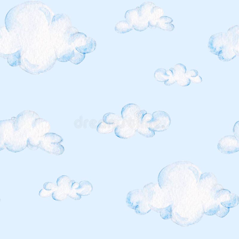 Digital Baby Cloud Blue Artwork Watercolour JPG Drawing & Illustration ...