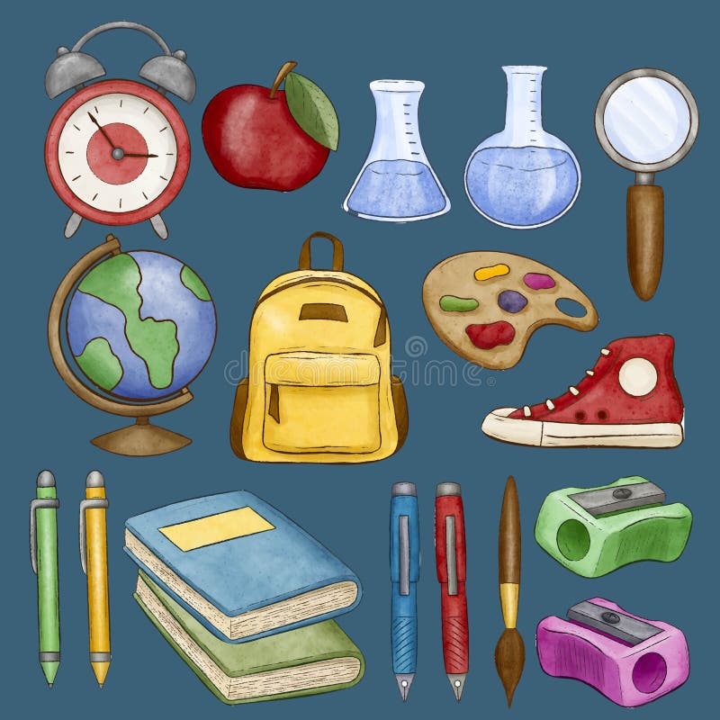 Watercolor Back School Elements Collection Vector Design Illustration ...