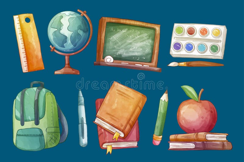 Watercolor Back School Elements Collection Vector Design Illustration ...