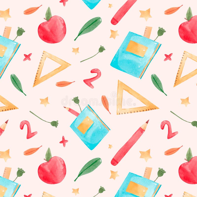 Watercolor Back To School Pattern Design Vector Illustration. Stock ...