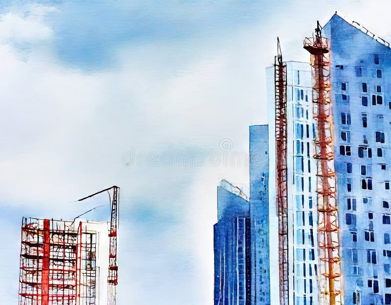 Watercolor of Background with Construction Blue Stock Illustration ...