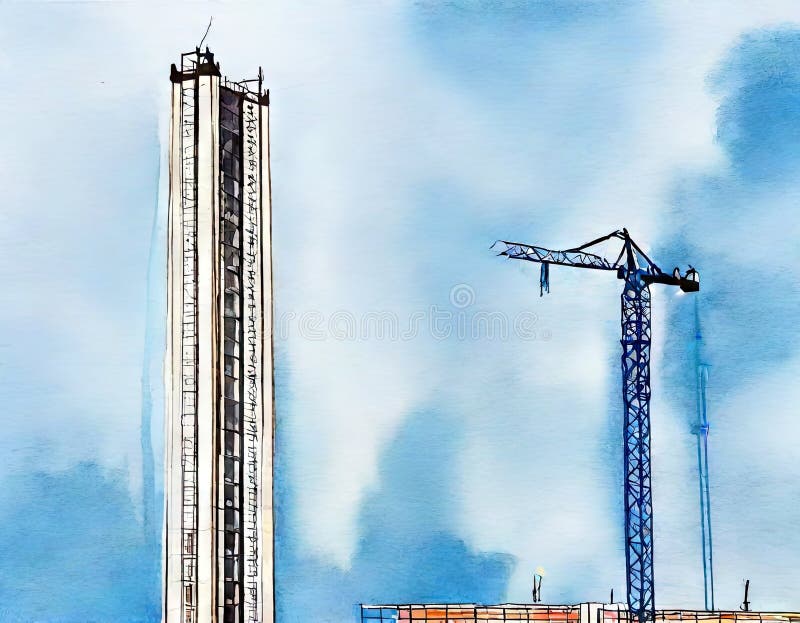 Watercolor of Background with Construction Blue Stock Illustration ...