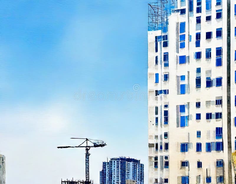 Watercolor of Background with Construction Blue Stock Illustration ...