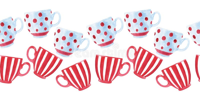 Watercolor Seamless Borders on the Theme of Tea Drinking with Colorful ...
