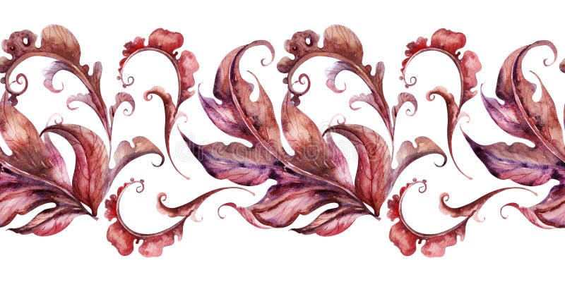 Watercolor Set of Seamless Border with Stylized Acanthus Leaves Stock ...