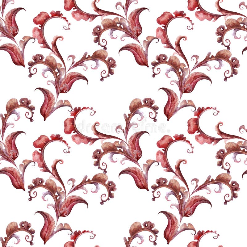 Watercolor Set of Seamless Patterns with Stylized Acanthus Leaves Stock ...