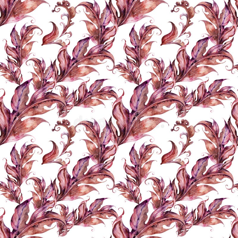Watercolor Set of Seamless Patterns with Stylized Acanthus Leaves Stock ...