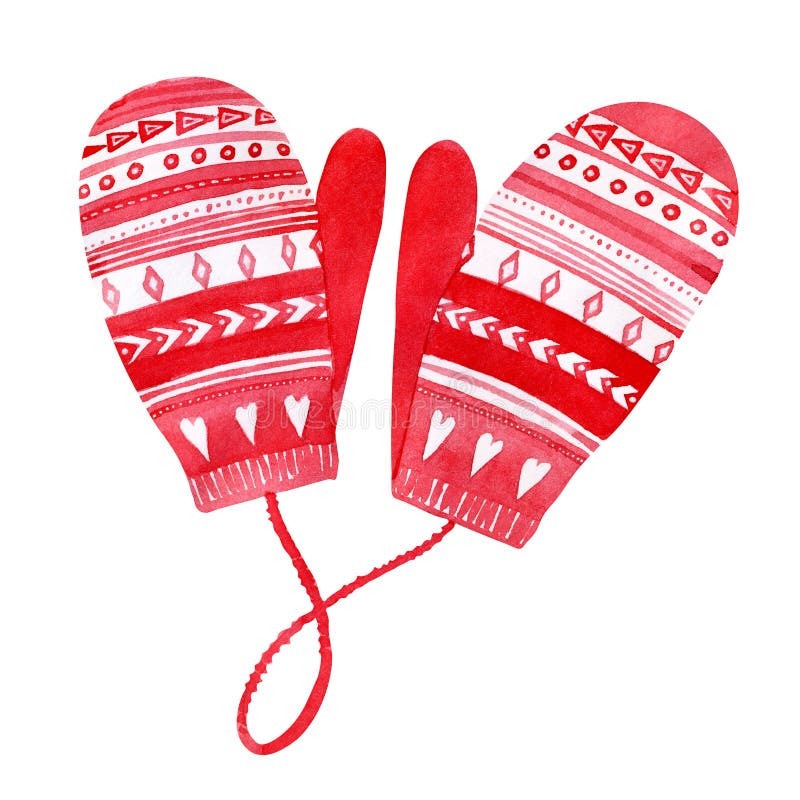 Watercolor Illustration of Knitted Mittens with Different Textures and ...