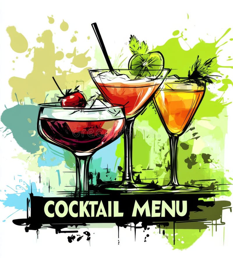 Watercolor Background Featuring Alcohol Drinks, Designed for a Menu or ...