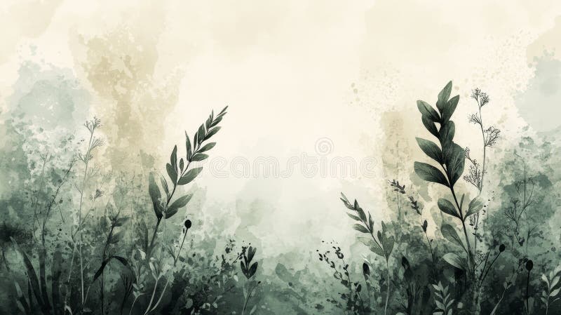Watercolor Background, Light Green and Beige, with Airy Stylized Grass ...