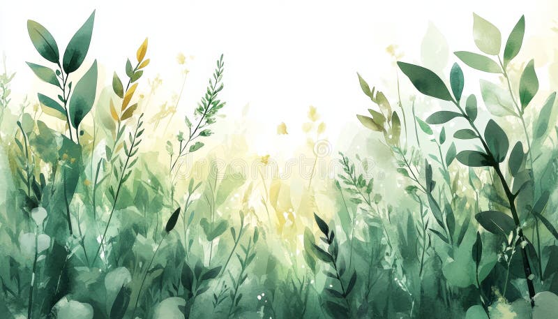 Watercolor Background Light Green and Beige, Stylized Grass Airy and ...