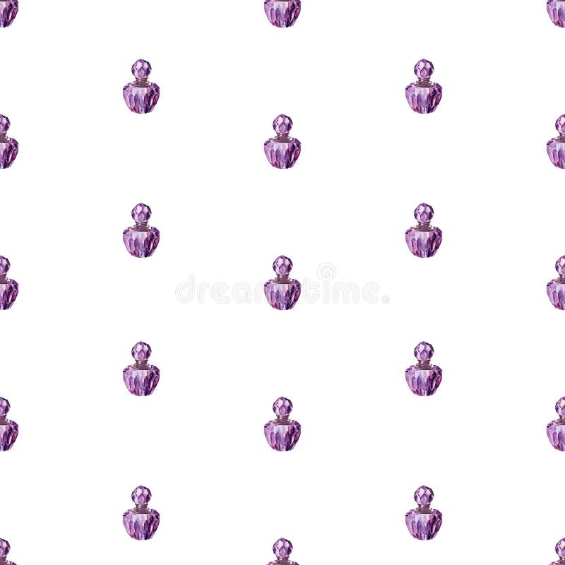 Watercolor Seamless Pattern with Various Perfume Bottles and Cosmetics ...