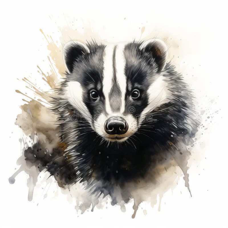 Watercolor Badger Artwork with Distinctive Black and White Stripes ...
