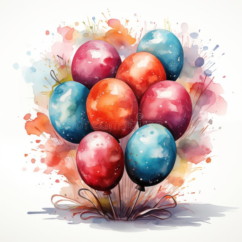 Watercolor Balloons in the Shape of Easter Eggs with Splatter Paint ...