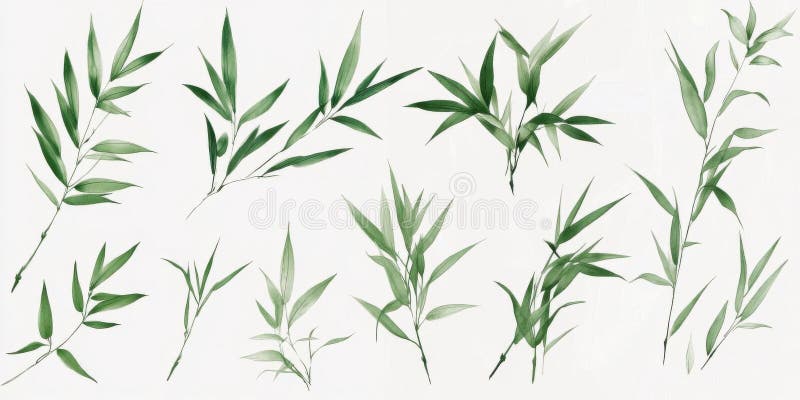 Watercolor Bamboo Leaves Create a Delicate and Natural Look on White ...