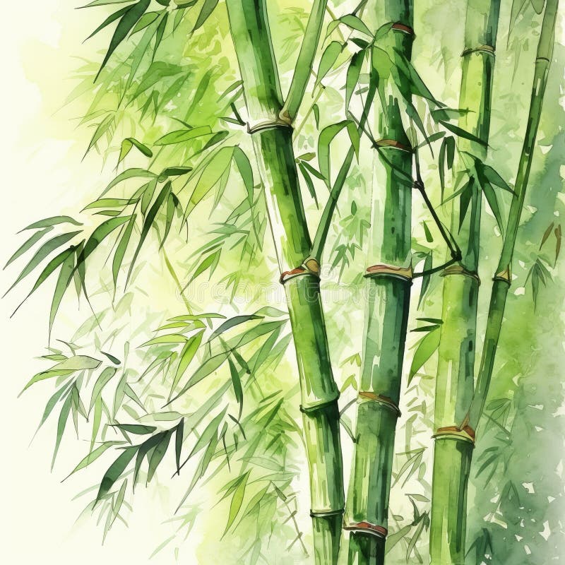 Detailed Drawing of a Bamboo Tree on a Vibrant Green Backdrop, Bamboo ...