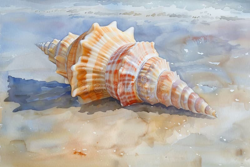 Watercolor of a Beautiful Shell at a Beach Stock Illustration ...