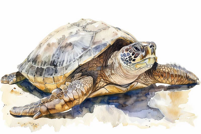 Watercolor of Big Turtle on White Stock Photo - Image of beauty ...