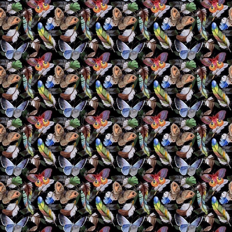 Watercolor Bird Feather Pattern from Wing. Stock Image - Image of quill ...