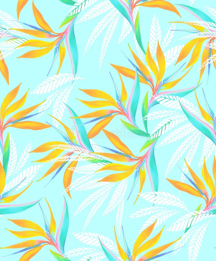 Exotic Beach Trendy Seamless Pattern Patchwork Illustrated Floral Vector Tropical Banana Leaves
