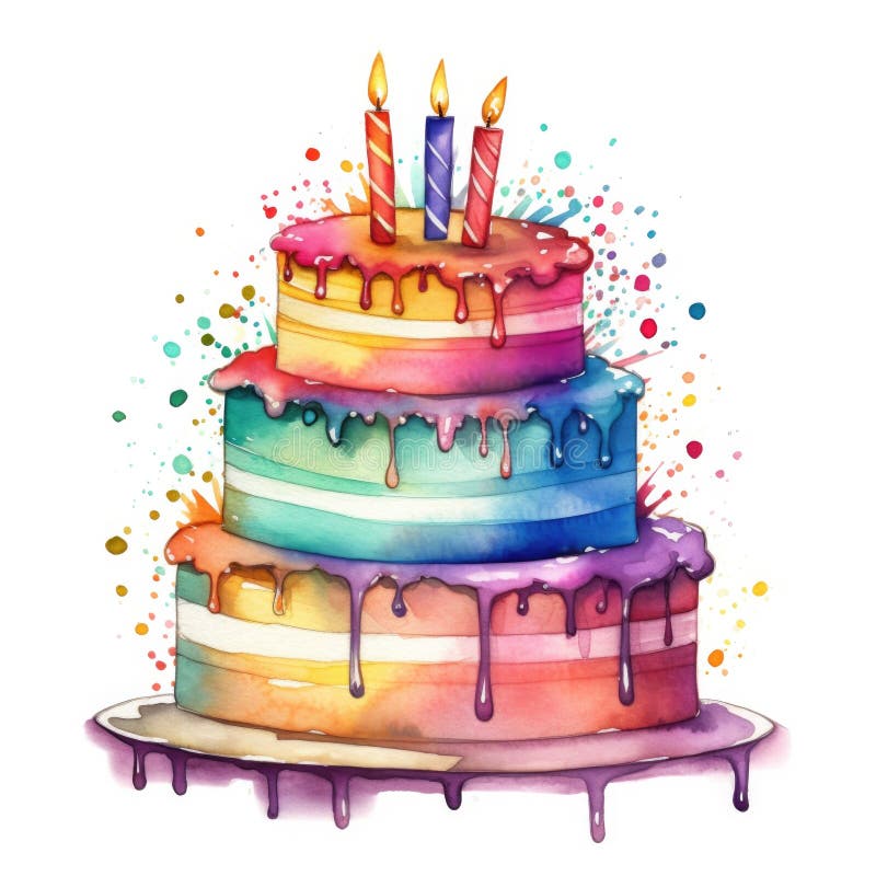 Watercolor Birthday Cake. Illustration AI Generative Stock Illustration ...