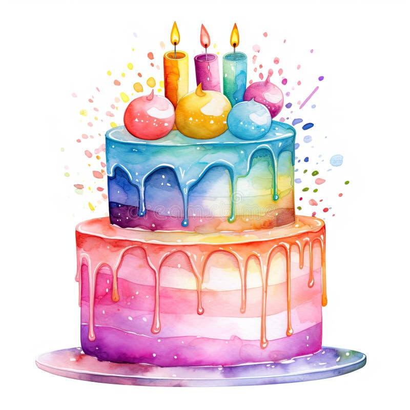 Watercolor Birthday Cake. Illustration AI Generative Stock Illustration ...