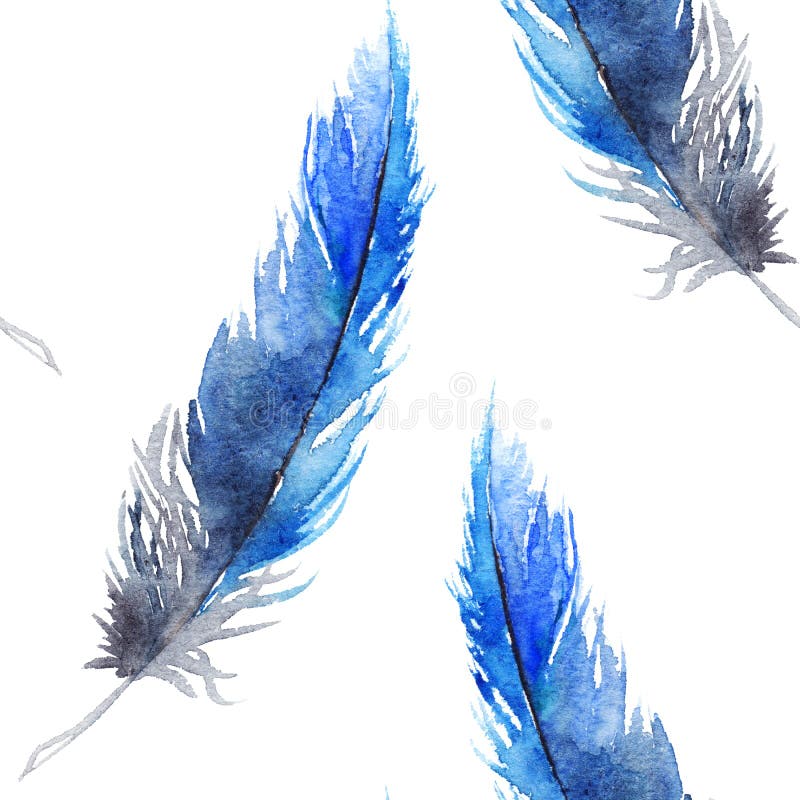 Watercolor Black Blue Jay Feather Seamless Pattern Texture Background ...