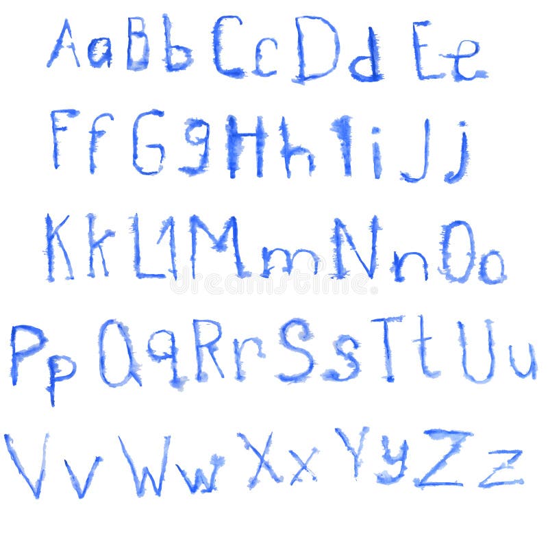 Watercolor blue alphabet stock vector. Illustration of calligraphic ...