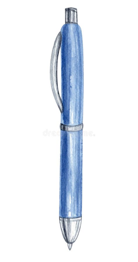 Watercolor Blue Ball Pen Isolated on White Stock Illustration ...