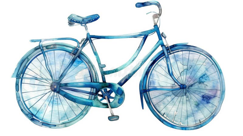 Watercolor Blue Bicycle Illustration Art Stock Illustration ...