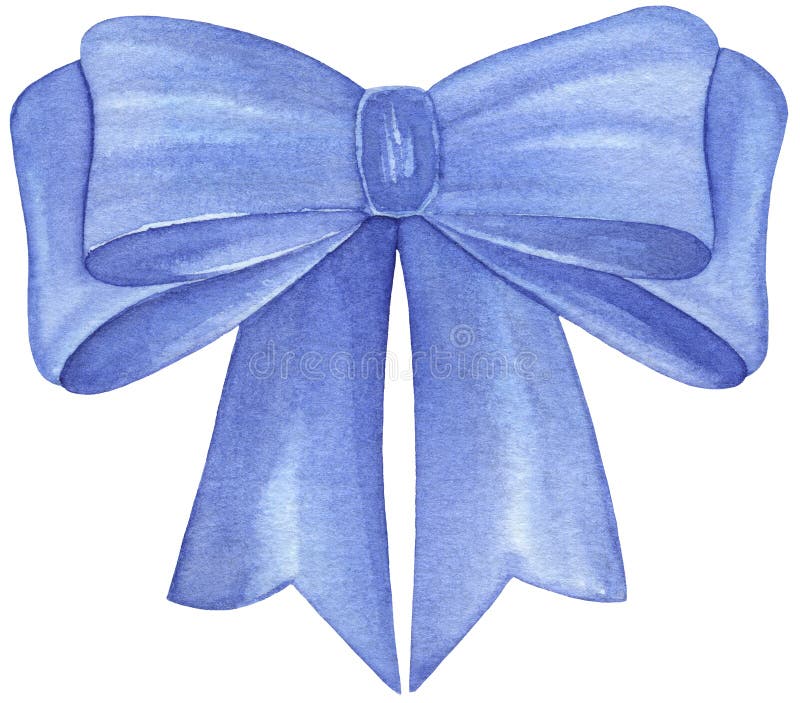 Watercolor Blue Bow Isolated on White Background. Hand Drawn Collection ...