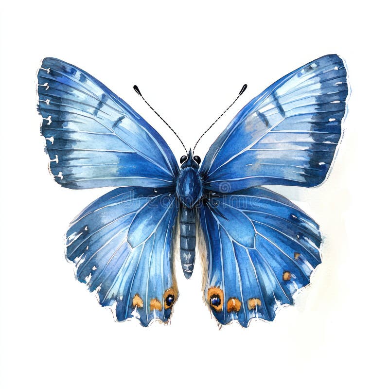 Watercolor Blue Butterfly on White Background, Sharp Focus, High ...