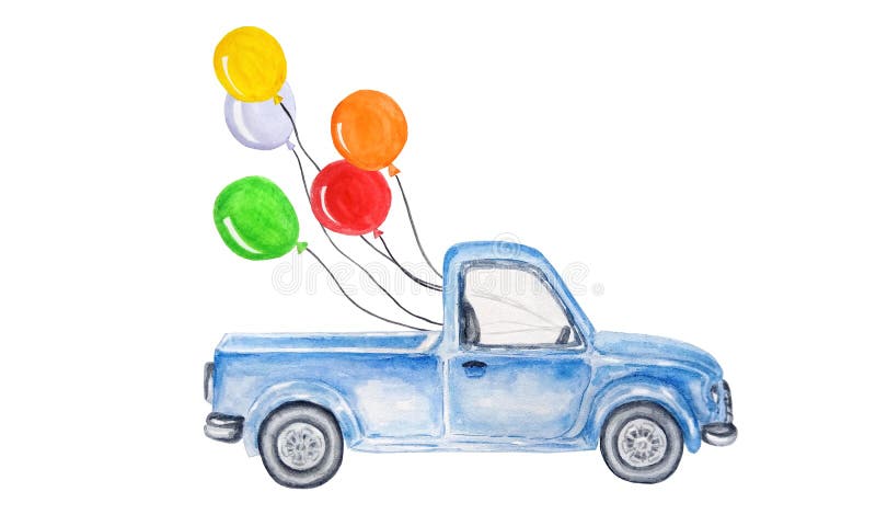 Watercolor Blue Car with Balls Stock Illustration - Illustration of ...
