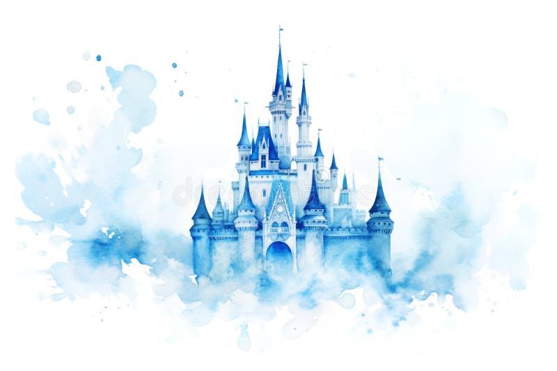 Watercolor Blue Castle Isolated Stock Illustration - Illustration of ...