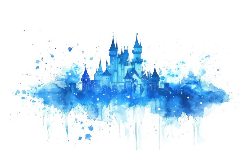 Watercolor Blue Castle Isolated Stock Illustration - Illustration of ...