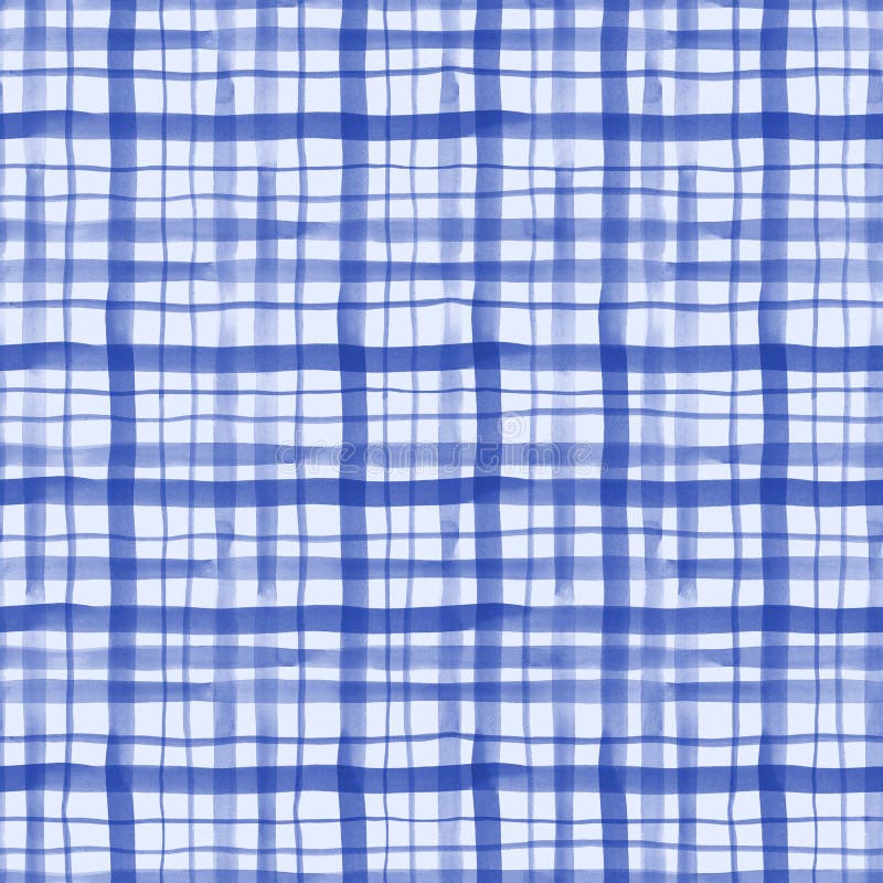 Watercolor Blue Checkered Seamless Pattern. Hand Drawn Stripe Texture ...
