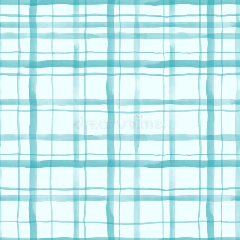 Watercolor Blue Checkered Seamless Pattern. Hand Drawn Stripe Texture ...