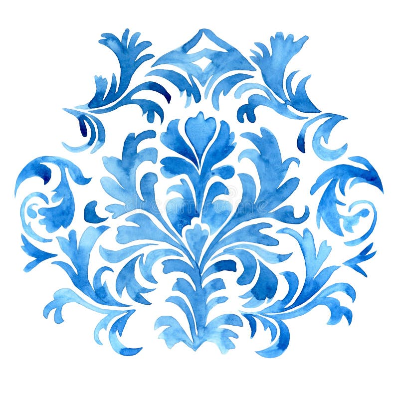 Watercolor Blue Damask Ornament. Classic Vintage Ornament Stock ...