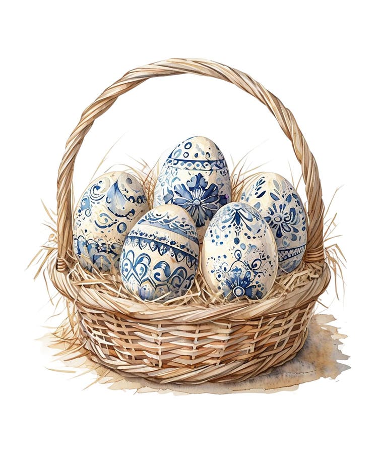 Watercolor Blue Easter Basket Stock Illustration - Illustration of ...