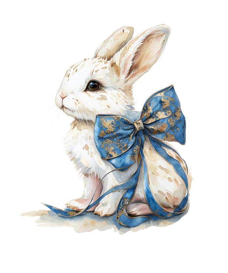 Watercolor Blue Easter Bunny Stock Illustration - Illustration of ...