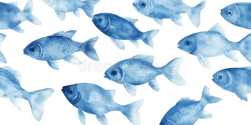 Blue Fish Watercolor Pattern Stock Illustration - Illustration of ...