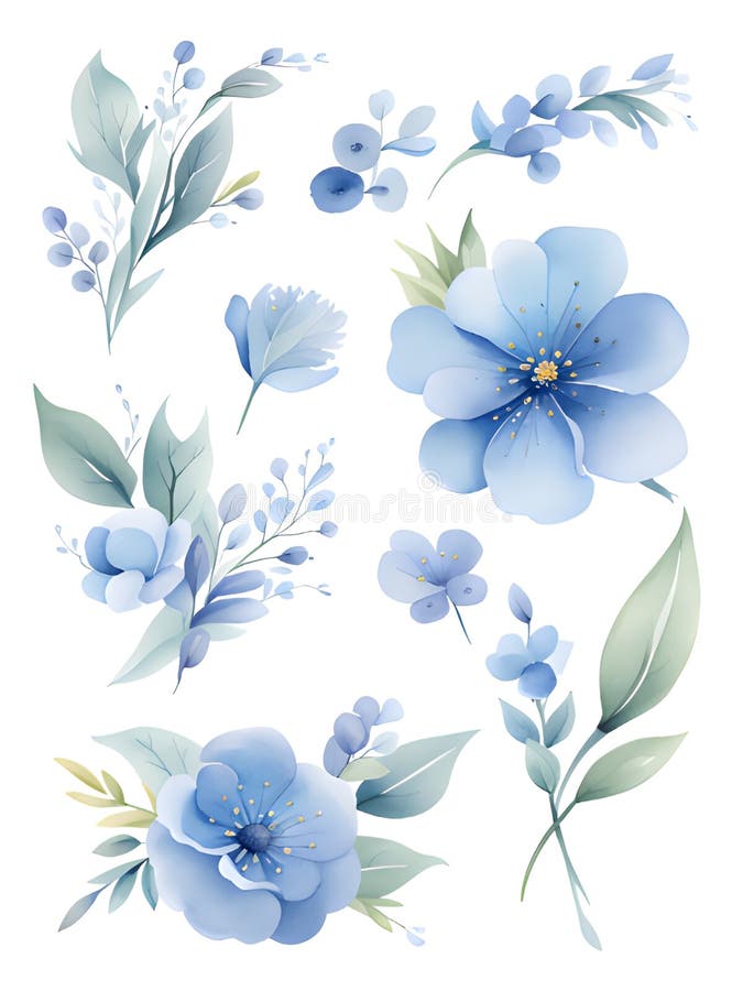 Watercolor Blue Flowers on White Background, Ai Generated Stock ...