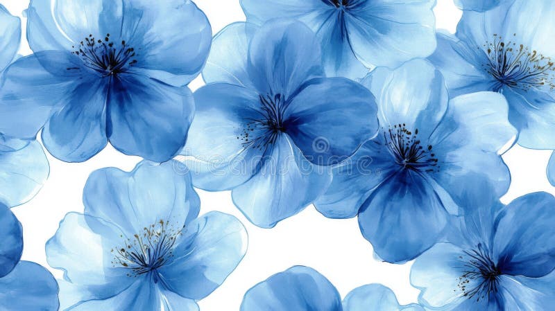 Watercolor Blue Flowers on White Background Stock Illustration ...