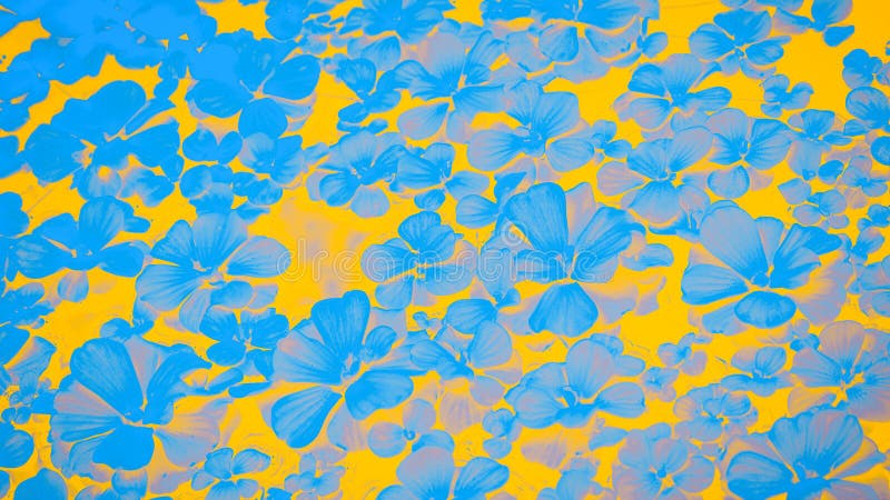 Watercolor Blue Flowers Flowers on a Yellow 16 on 9 Background Stock ...